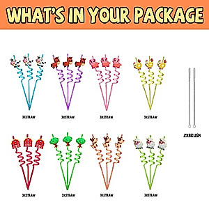 AFZMON 24 PCS Farm Aminal Drinking Straws Reusable Plastic Beverages Cocktail Straw with Cartoon Decoration for Kids Farm Animal BIrthday Party Supplies Favors,8 Styles