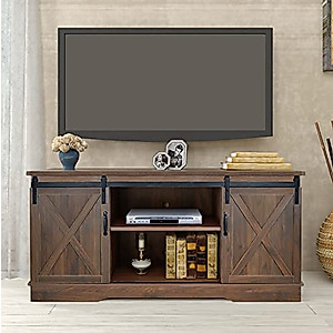 Rainbow Sophia Farmhouse Sliding Barn Door TV Stand for TVs up to 65 Inches, 58 Inch (Dark Walnut)