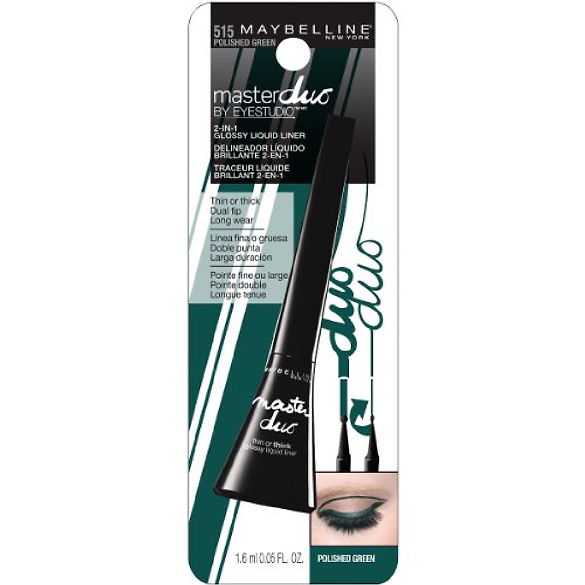 Maybelline New York Eye Studio Master Duo Glossy Liquid Liner, Polished Green, 0.05 Fluid Ounce