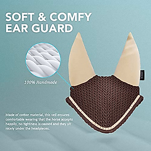 Harrison Howard Horse Fly Veil/Ear Hood/Bonnet Hand Crochet Breathable Protective Veil with Distinctive Designs for Stylish Riding/Turnout Cob/Full
