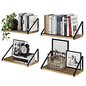 Wallniture Ponza Floating Shelves, 17"x8" Bookshelf Set for Living Room, Shelves for Bedroom, Kitchen Organization & Bathroom Storage Office Shelves Burnt Set of 4