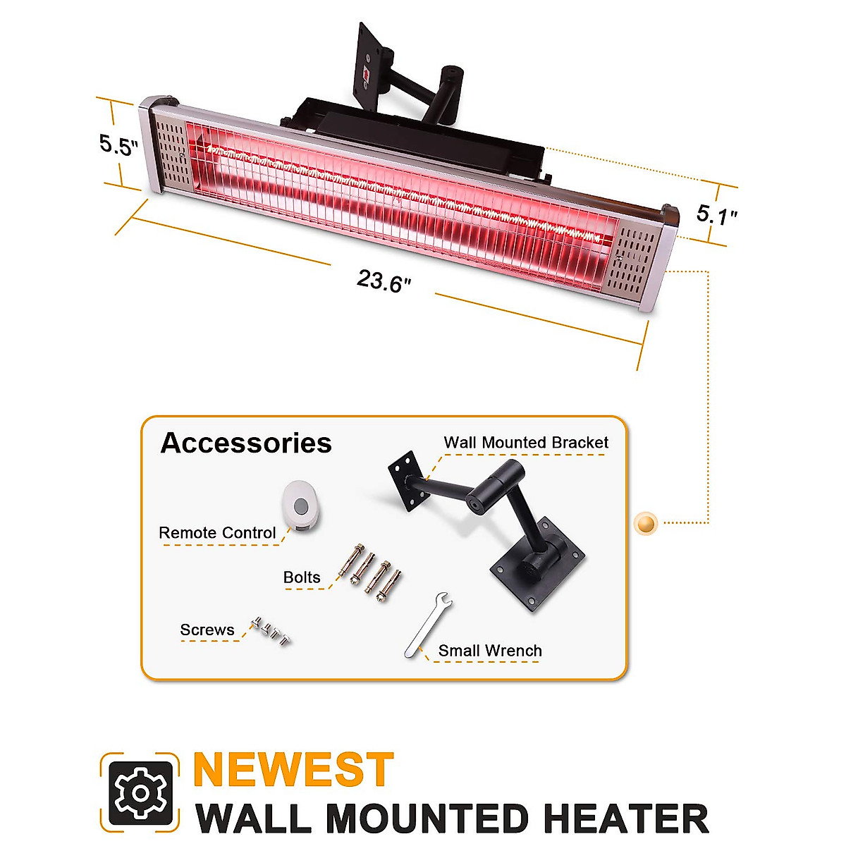 Star Patio Electric Patio Heater, Outdoor Heater with Remote and Touch Switch, 700W/800W/1500W Infrared Ceiling Heater with Black Finish, STP1520-FHC-RMLED N1