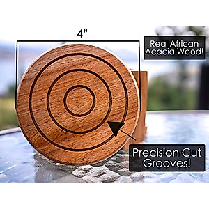 ARTISAN 6 Piece Round Acacia Wood Coaster Sets - Unique Rustic Wood Coasters for Drinks - Drink Cup Coaster Set - Absorbent Coasters with Holder for Coffee Table