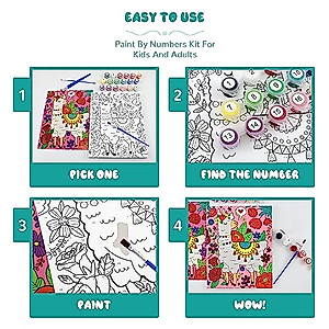 3 Pack Paint by Numbers for Kids Ages 8-12, Pre-Drawn Canvas Painting, Includes 8x10 inch Framed Canvas with 18 Acrylic Paints, 5 Brushes for Kids, Perfect Creative Gifts & Arts and Crafts for Teens.
