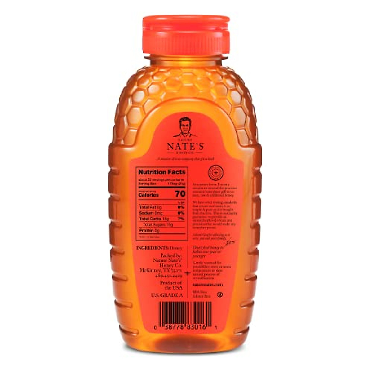 Nature Nate's 100% Pure, Raw & Unfiltered Honey, 16 oz. Squeeze Bottle; All-natural Sweetener, No Additives