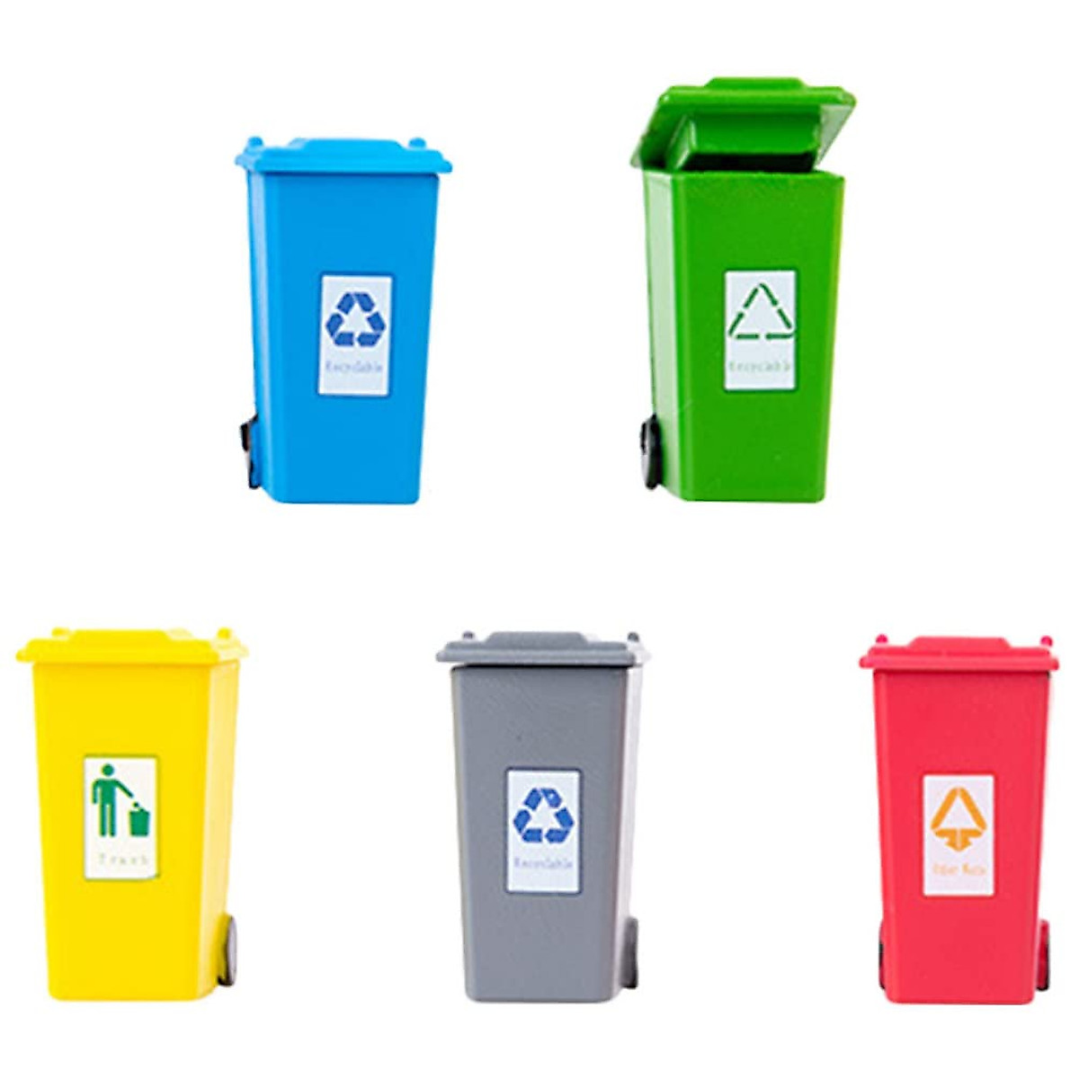 Yardwe 5pcs Garbage Cans Trash Can 1: 100 Mini Curbside Vehicle Garbage Bin Recycle Can Rubbish Storage Bin Kids Learning Educational Micro