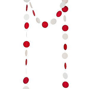 Red and White Paper Garland Circle Dots Party Garland Banner Streamer Backdrop Hanging Decorations, 2" in Diameter, Pack of 3, 30 Feet in Total