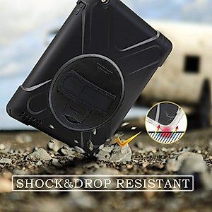 TSQ iPad Air 2 Case for Kids A1566 A1567 2014 with Rotating Stand Hand Strap | Military Grade Heavy Duty Rugged Shockproof Protective Cover Case for iPad Air 2nd Generation 9.7 Inch, Black