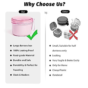 Denture Bath Case Cup Box Holder Storage Soak Container with Strainer Basket for Home or Travel Denture Cleaning (pink)