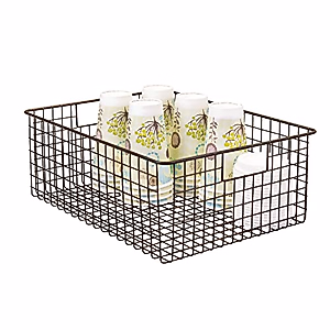 mDesign Metal Wire Food Storage Basket Organizer with Handles for Organizing Kitchen Cabinets, Pantry Shelf, Bathroom, Laundry Room, Closets, Garage - Concerto Collection - 6 Pack - Bronze