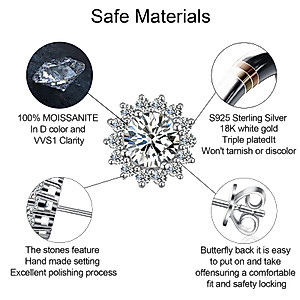 ZYI Moissanite stud earrings Sunflower earrings for women men gifts lab created Moissanite diamond earrings D Color VVS1 sterling silver sensitive ears Hypoallergenic earrings