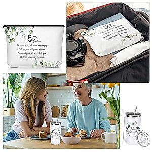 50th Birthday Gifts for Women 2 Pieces 50 and Fabulous Gifts for Women Including 20 oz Wine Stainless Steel Tumbler with Lid Straw Fabulous Makeup Bag for Turning 50 Year Old Woman Mother Ladies