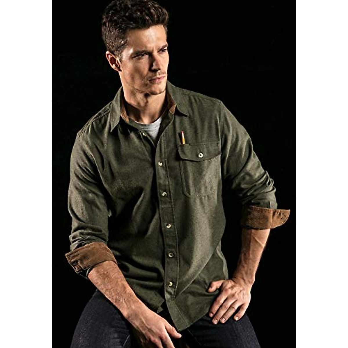 CQR Men's All Cotton Flannel Shirt, Long Sleeve Casual Button Up Plaid Shirt, Brushed Soft Outdoor Shirts, Solid Hunter Green, Medium