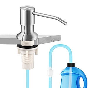 Dish Soap Dispenser for Kitchen Sink and Tube Kit, 47" Tube Connects Pump Directly to Soap Bottle Brushed Nickel