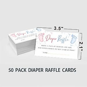JCVUK Baby Shower Games, 1 Diaper Raffle Standing Sign with 50 Diaper Raffle Tickets, Baby Footprints Theme Gender Reveal Party Decorations and Supplies For Boys or Girls(LBLK-A03)