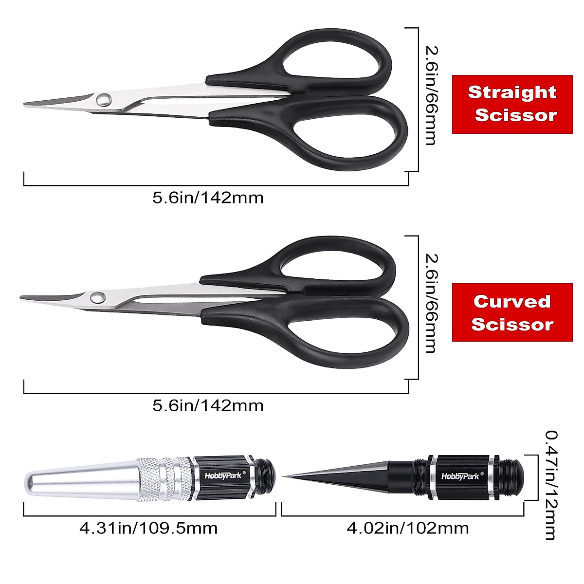 Hobbypark RC Body Reamer Curved Scissors & Straight Scissors RC Car Body Shell Lexan Plastic Trimming Tools Set (3-Pack)