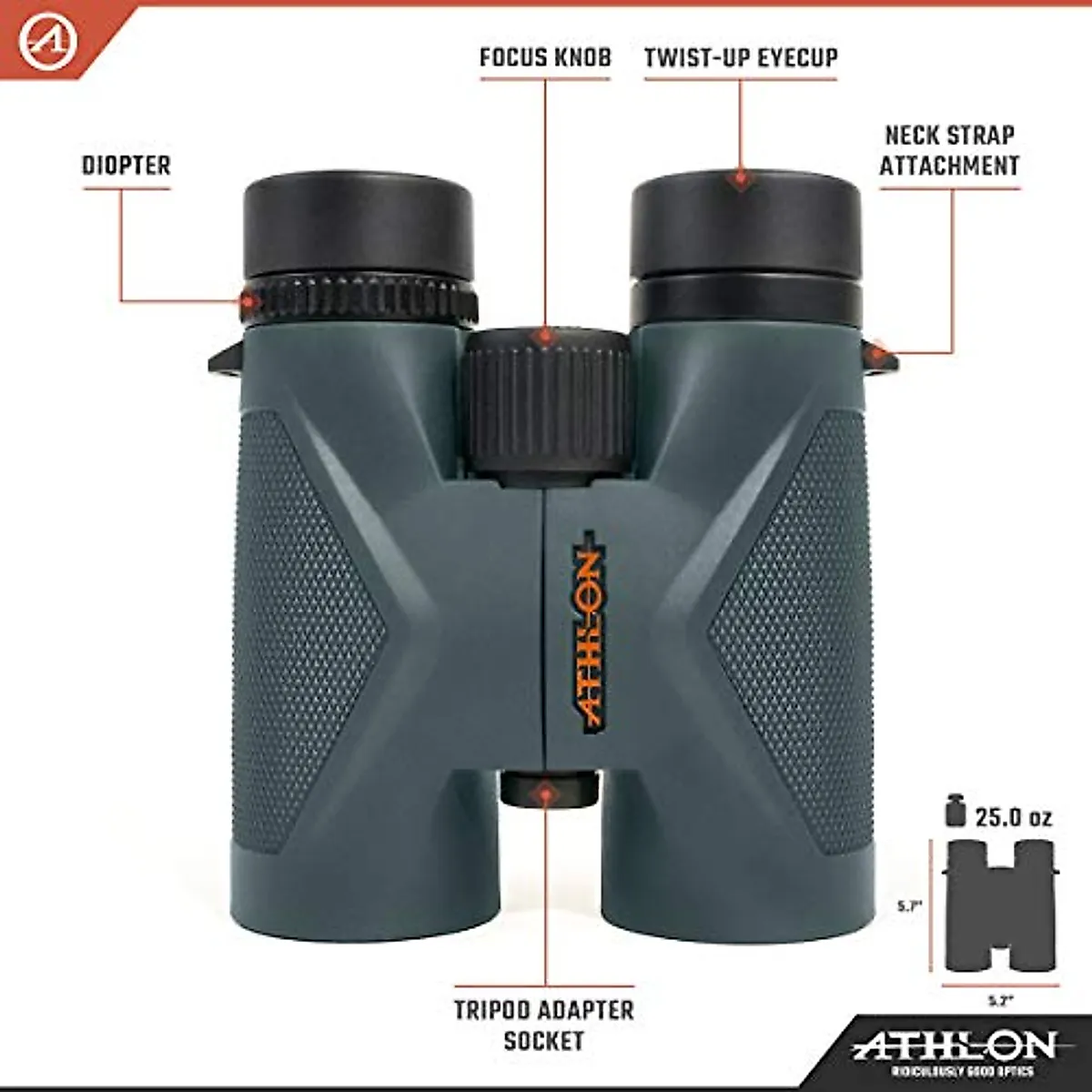 Athlon Optics 8x42 Midas UHD Gray Binoculars with ED Glass for Adults and Kids, High-Powered Binoculars for Hunting, Birdwatching, and More
