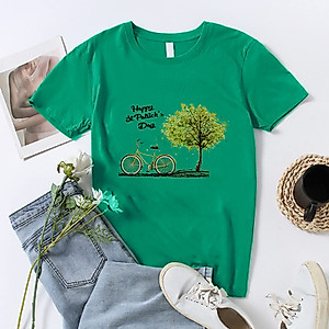 Women Green Graphic Tees Short Sleeve Novelty Leaves Shirt Tops Round Neck Loose Plus Size Summer Blouse