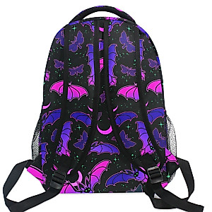 MNSRUU Student School Bag Purple Bat Gothic Backpack for Girls Boys College Bookbag Laptop Rucksack Travel Backpack for Adult Teen Casual Daypack