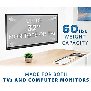 Mount-It! Low Profile Fixed TV Wall Mount for Small Televisions Computer Monitors, Fits 13" to 27", Quick Disconnect, 60 Lbs Capacity, VESA 75x75 mm and 100x100 mm, Black