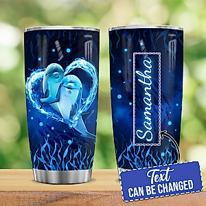 Wassmin Dolphin Gifts Personalized Dolphin Tumbler Stainless Steel 20oz 30oz Coffee Travel Cup Custom Gifts for Woman Girls Friend Spirit Animal Lovers Birthday Christmas