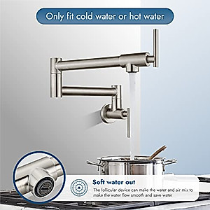 Cinwiny Brushed Nickel Pot Filler Wall Mount Kitchen Restaurant Sink Faucet Stainless Steel Stretchable Commercial Faucet with Folding Double Joint Swing Arm Single Hole Two Handles