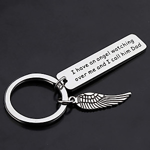 Gzrlyf Dad Memorial Keychain Sympathy Gifts for Loss of Father I Have an Angel Watching over Me and I Call Him Dad (Keychain)