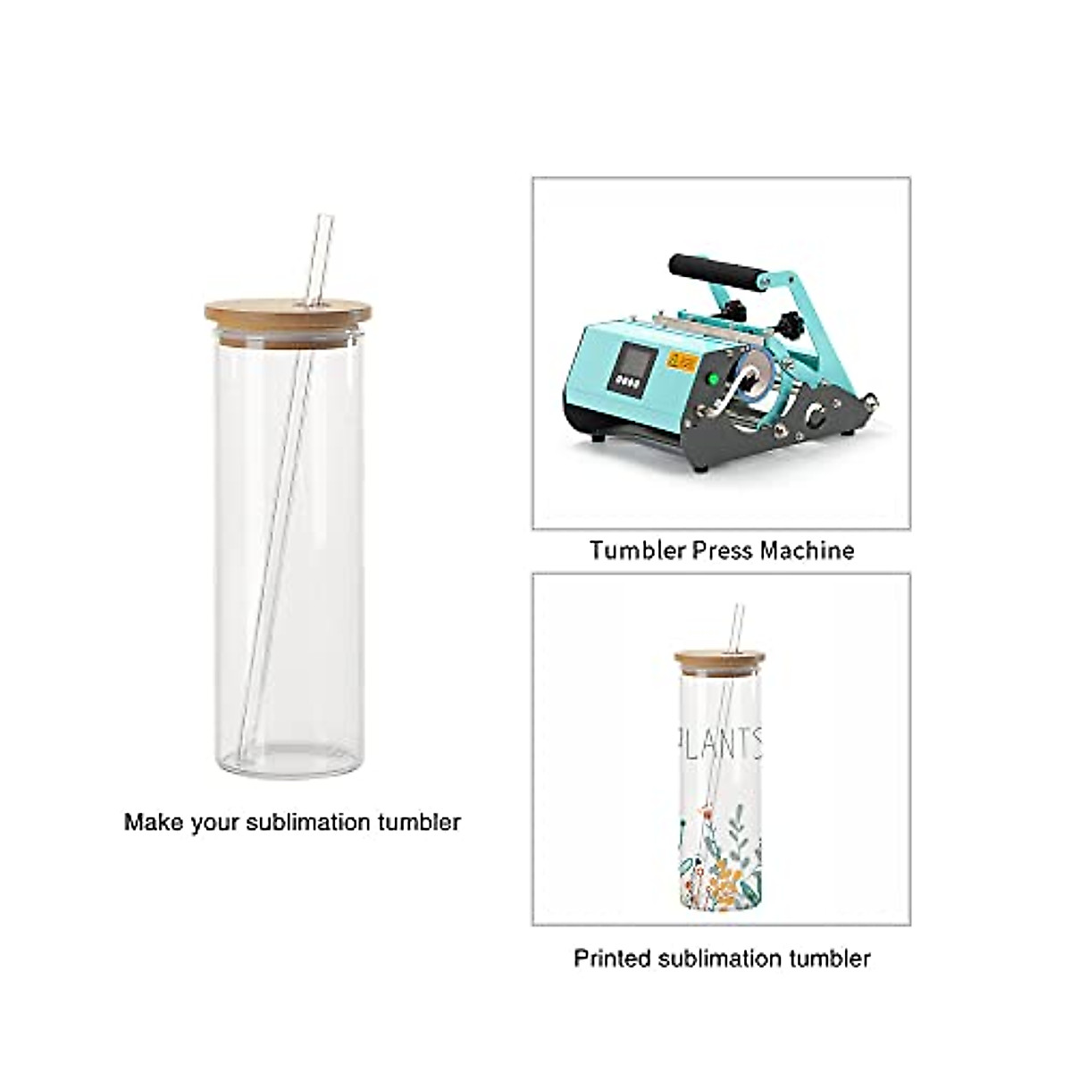 PYD Life Sublimation Glass Blanks Tumbler Skinny Straight Clear 20 OZ with Bamboo Lid and Glass Straw Jar Tumbler Cups Mugs for Tumbler Heat Press 6 Pack