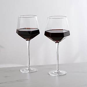 Viski Seneca Modern Wine Glasses - Long Stem Wine Glass Set for Red or White Wine - Dishwasher Safe Crystal 15.5oz Set of 2