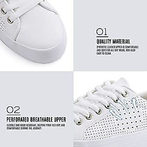 JABASIC Women Platform Sneakers Breathable Casual Lace Up Fashion Walking Shoes (9,White)