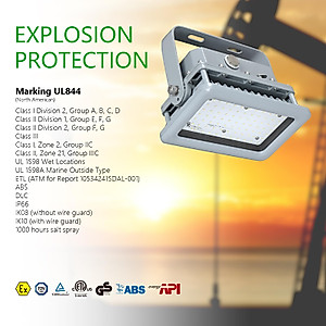 Xapolu LED Explosion Proof Light 60W 8400LM(240W HPS Eqv.), Class I Division II Hazardous Locations Luminaires Industry Lighting 100-277V IP66 Waterproof, UL844 Certified XA2 Series