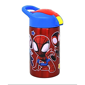 Zak Designs, Inc. Spidey and Friends Stainless Steel Bottle for Kids - Spider-Man Kids Insulated Water Bottle with Push Button Spout, Perfect Water Bottle for Kids for School Days and Trips - 15.5 oz.