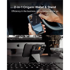 MOFT MagSafe Wallet for iPhone 15/14/13/12 Series, Strong Magnetic Phone Card Holder Fit 2 Cards & 3 Viewing Angles & Stain-Resistant Vegan Leather Phone Stand,Windy Blue