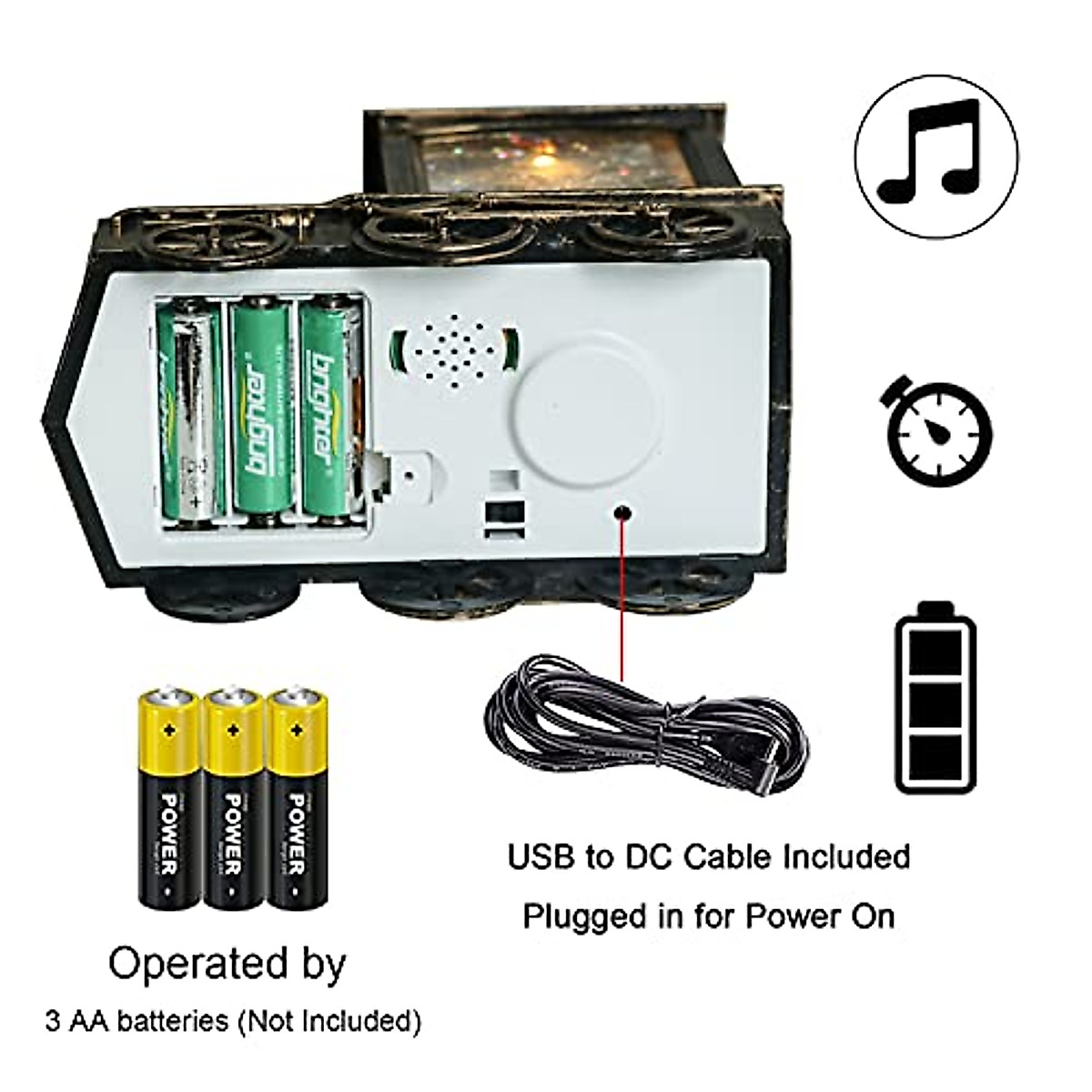 Wondise Lighted Christmas Snow Globes Musical Lantern with Timer, Battery Operated and USB Powered Spinning Water and Swirling Glitter Holiday Decoration