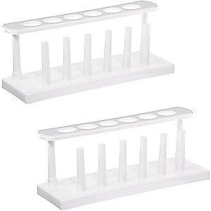 25mm Plastic in-Line Test Tube Rack with Drying Pins, 6 Tube, Polyethylene, White (Pack of 2)