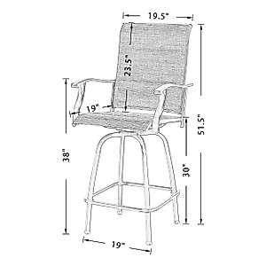Iwicker Outdoor Swivel Bar Stools, Patio Textilene Bar Height Chairs with Quick-Dry Foam Padded, Set of 2
