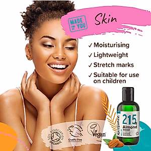 naissance Organic Sweet Almond Oil (no. 215) 4 fl oz - Pure & Natural, Cold Pressed, Vegan, Hexane Free & No GMO - Ideal for Massage, Skincare & Haircare