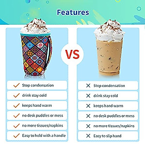 3 Pack Iced Coffee Sleeve for Cold Drink Cups，Reusable Insulator Sleeves Cup Holder for Cold Drinks Beverages Compatible with Starbucks Coffee, Dunkin Coffee ，More (Cow Print)