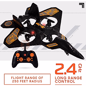 SHARPER IMAGE Thunderbolt Remote Control Stunt Drone, Standard Edition, 2.4 GHz Wireless Fighter Jet RC, Quadcopter with Assisted Landing, Small Plane for Kids and Beginners, Rechargeable