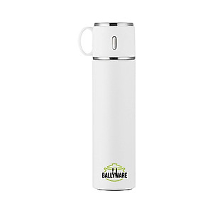 Ballyware 20oz Stainless Steel Vacuum Insulated Flask, Leak Proof Thermos For Hot Drinks With Cup - For Indoor and Outdoor (White)