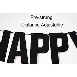 Black Happy Birthday Banner, Prestrung Glitter Happy Birthday Sign for Men Birthday Party Decorations