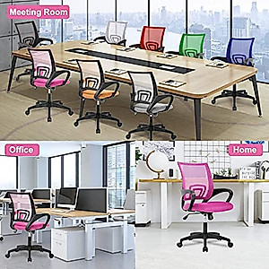 Tffnew Mesh Office Chair Ergonomic Computer Desk Chair Adjustable Home Office Desk Chair with Lumbar Armrest Support Modern Rolling Swivel Chair for Women&Men Adults(Pink)