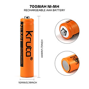 Kruta NI-MH AAA Rechargeable Battery 1.2V 700mah hhr-55aaabu AAA Batteries for Panasonic Cordless Phones, Remote Controls, Electronics, Solar Lights (Pack 8)