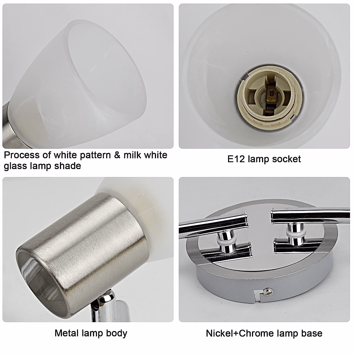 DLLT Led Track Light, 4-Light Foldable Spot Lights Fixtures with Glass Shade, Wall Accent S-Shaped Tracking Ceiling Lighting for Kitchen, Office, Bedroom, Hallway, E12 Base, Bulbs Not Included