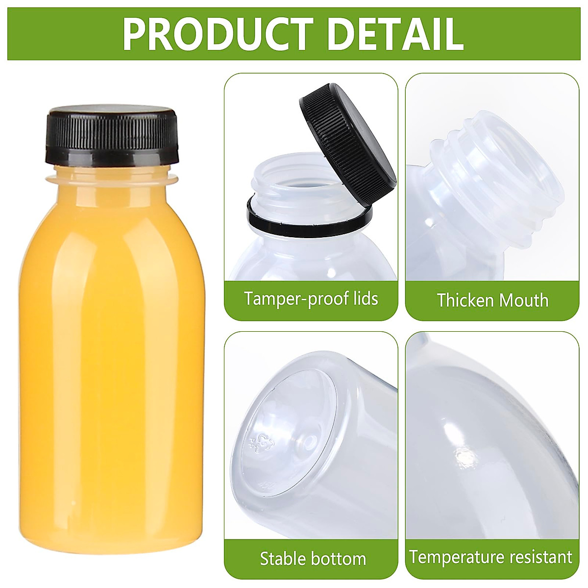 zmybcpack 12 Pack 8oz PP Heat-Resistant Plastic Juice Bottles With Caps-Plastic Smoothie Bottles-Reusable Bulk Beverage Containers with Lids For Juice, Beverage(Dishwasher Safe)