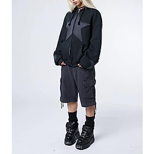 Womens Y2K Long Sleeve Hoodies Zip Up Star Graphic Track Jackets Hip Hop Harajuku Oversized Sweater Sweatshirts