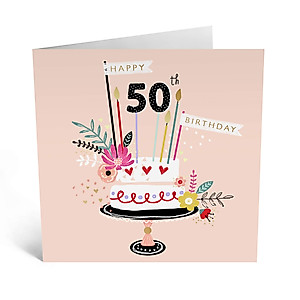 CENTRAL 23 - Cute 50th Birthday Card for Women - 'Happy 50th Birthday ' - Sweet Birthday Card for Her - Fiftieth Bday For Mom - Comes with Cute Stickers