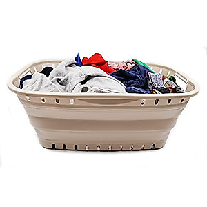 SAMMART 44L Collapsible Plastic Laundry Basket - Foldable Pop Up Storage Container / Organizer - Portable Washing Tub - Space Saving Hamper / Basket (1, Apricot), Size : 25.4 x 17.3 x 10.2 inches