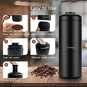 Eastsign Manual Espresso, Portable Espresso Machine, Compatible Ground Coffee, Hand Coffee Maker, Travel Gadgets, Manually Operated, Perfect for Camping, Hiking…