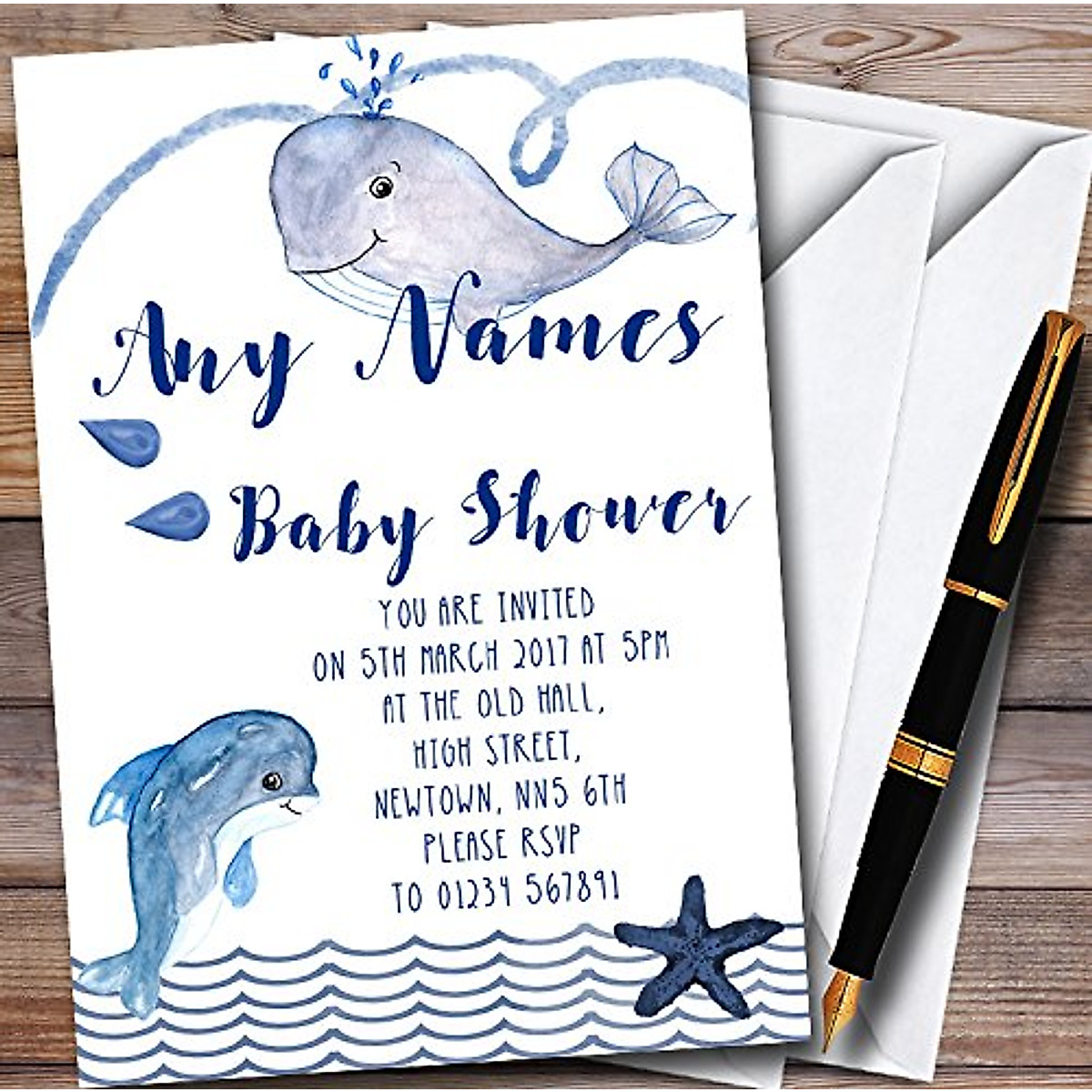 Whale & Dolphin Nautical Sea Personalized Baby Shower Invitations